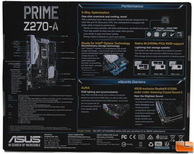 ASUS Prime Z270-A Motherboard Review - Legit Reviews